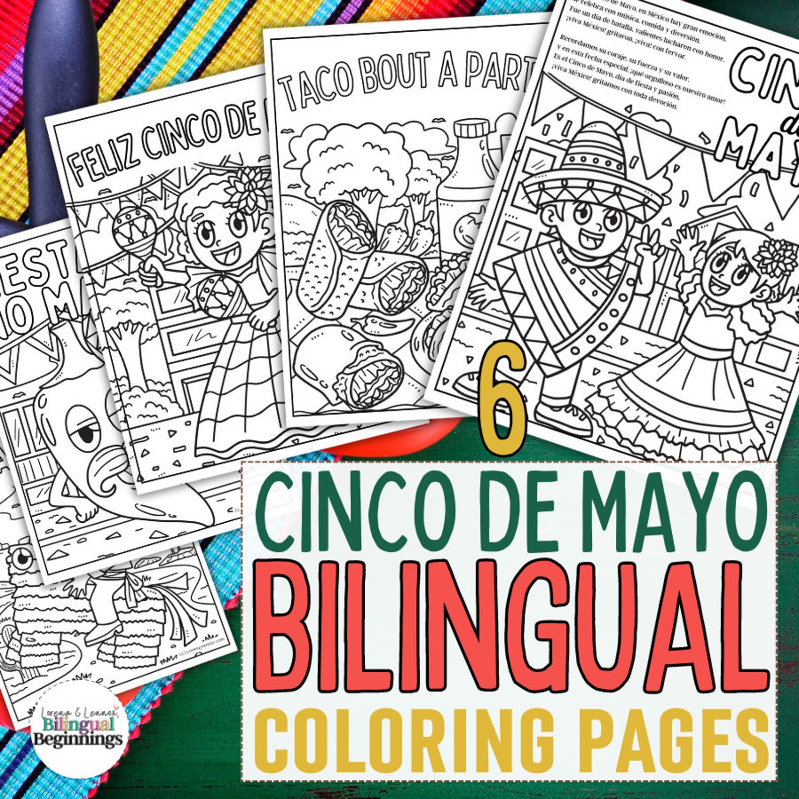 6 Cinco De Mayo Bilingual Coloring Pages - Etsy