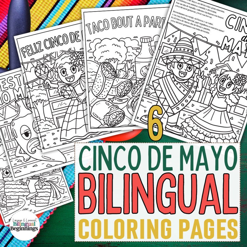 6 Cinco De Mayo Bilingual Coloring Pages - Etsy