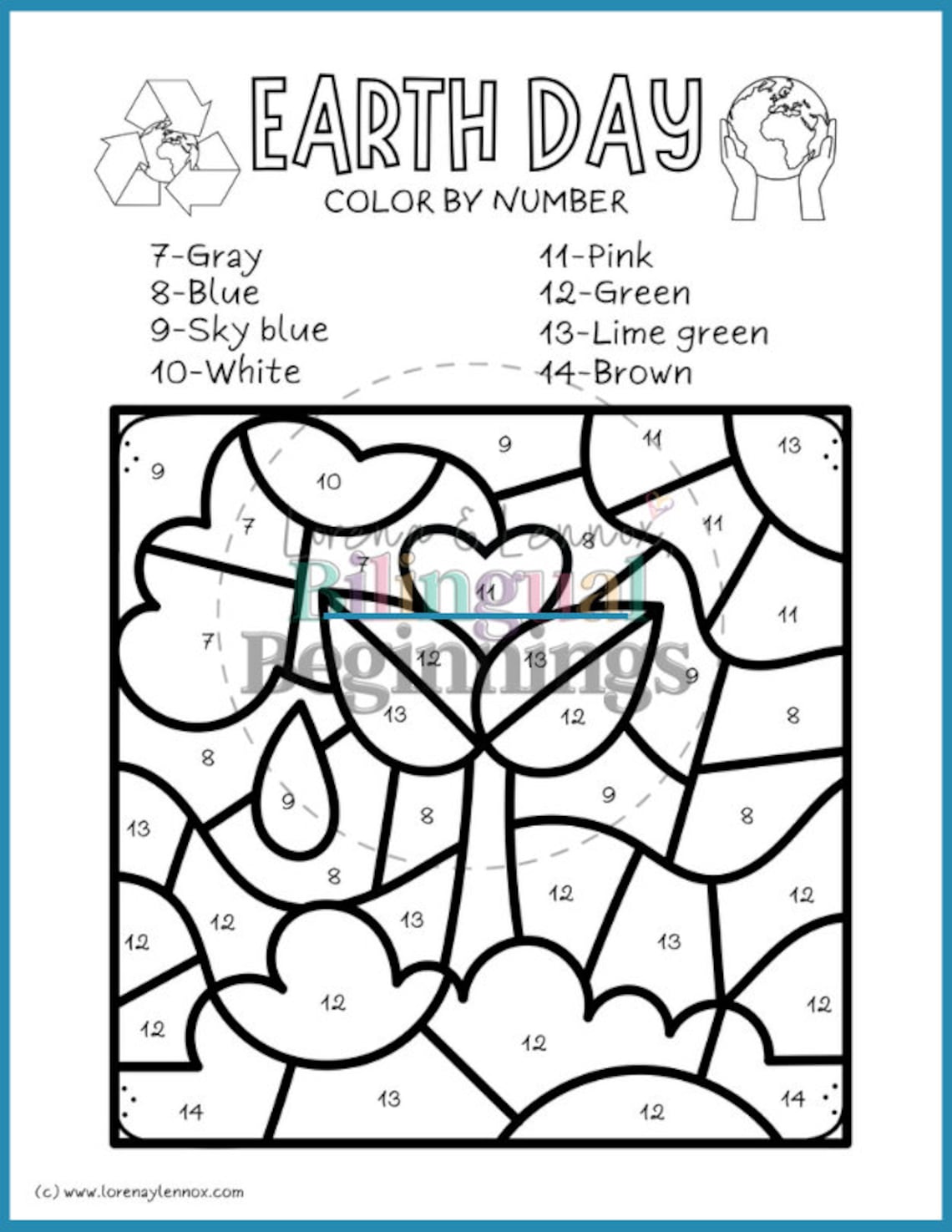 Earth Day Color by Number Printables - English Edition - Etsy
