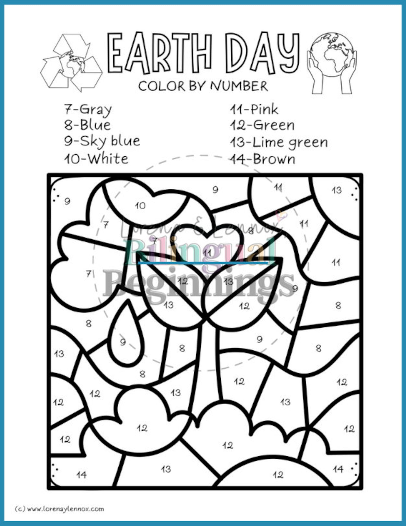 Earth Day Color by Number Printables - English Edition - Etsy