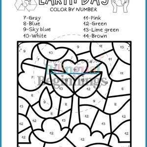 Earth Day Color by Number Printables - English Edition - Etsy
