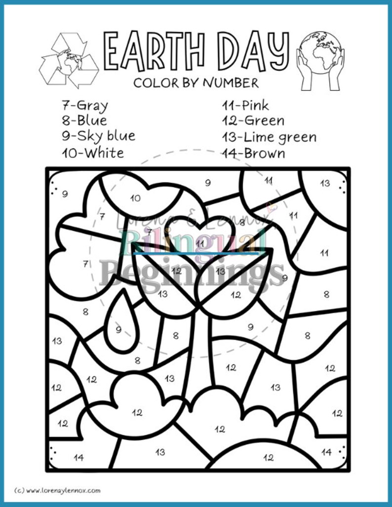 Earth Day Color by Number Printables - English Edition - Etsy