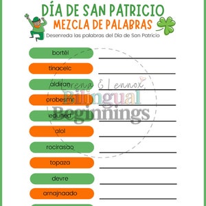 St. Patrick's Day Word Scramble in Spanish - Etsy