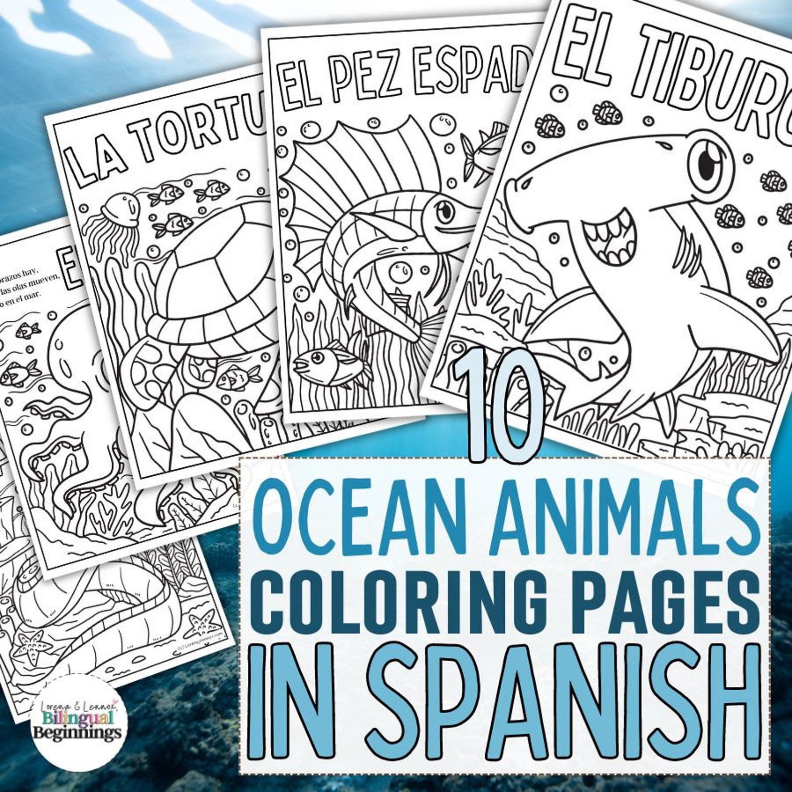 10 Ocean Animals Coloring Pages in Spanish - Etsy