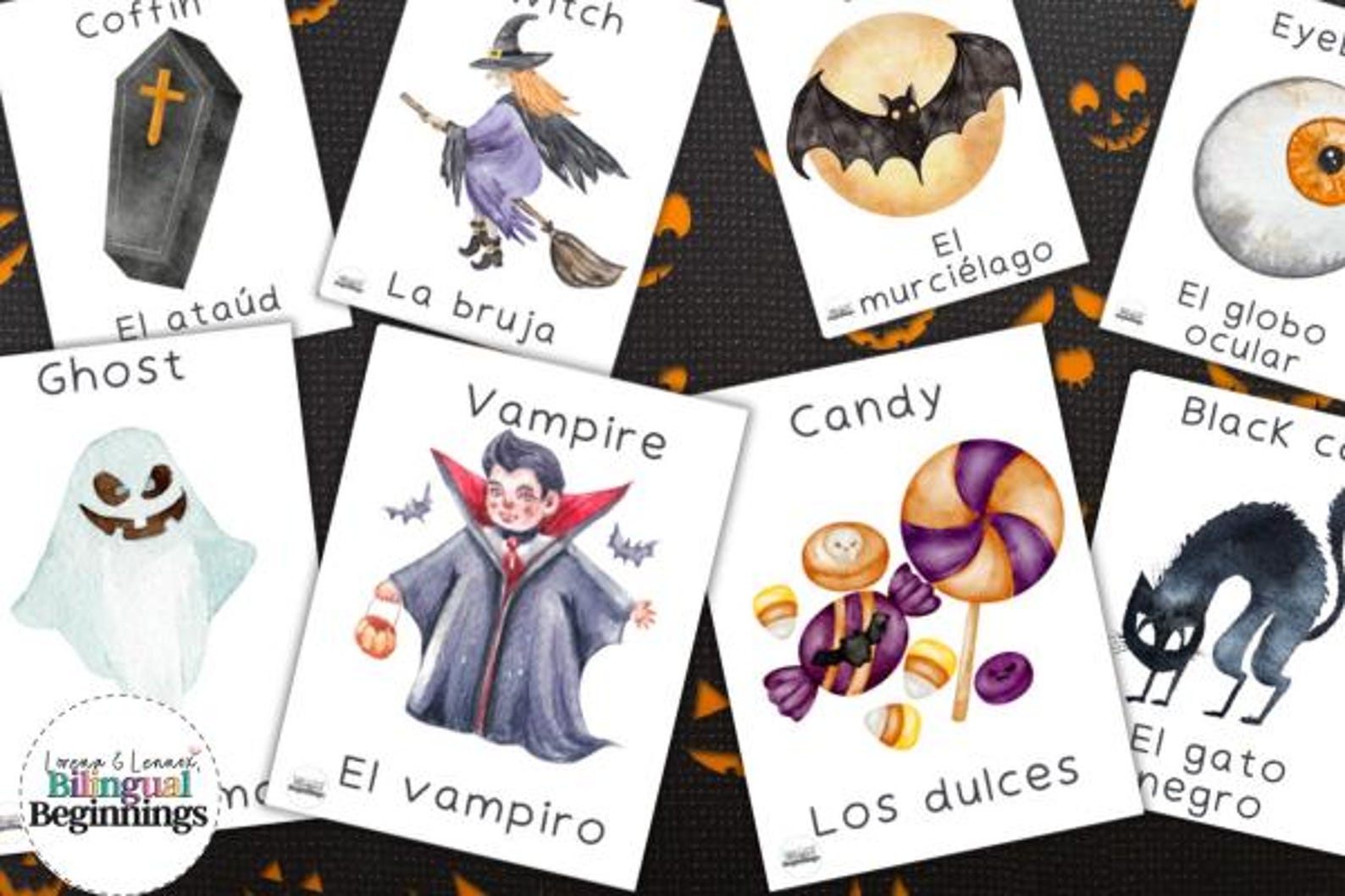 30 Bilingual Halloween Flashcards in Spanish and English | Halloween ...