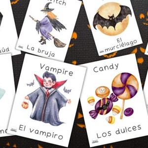 30 Bilingual Halloween Flashcards in Spanish and English | Halloween ...