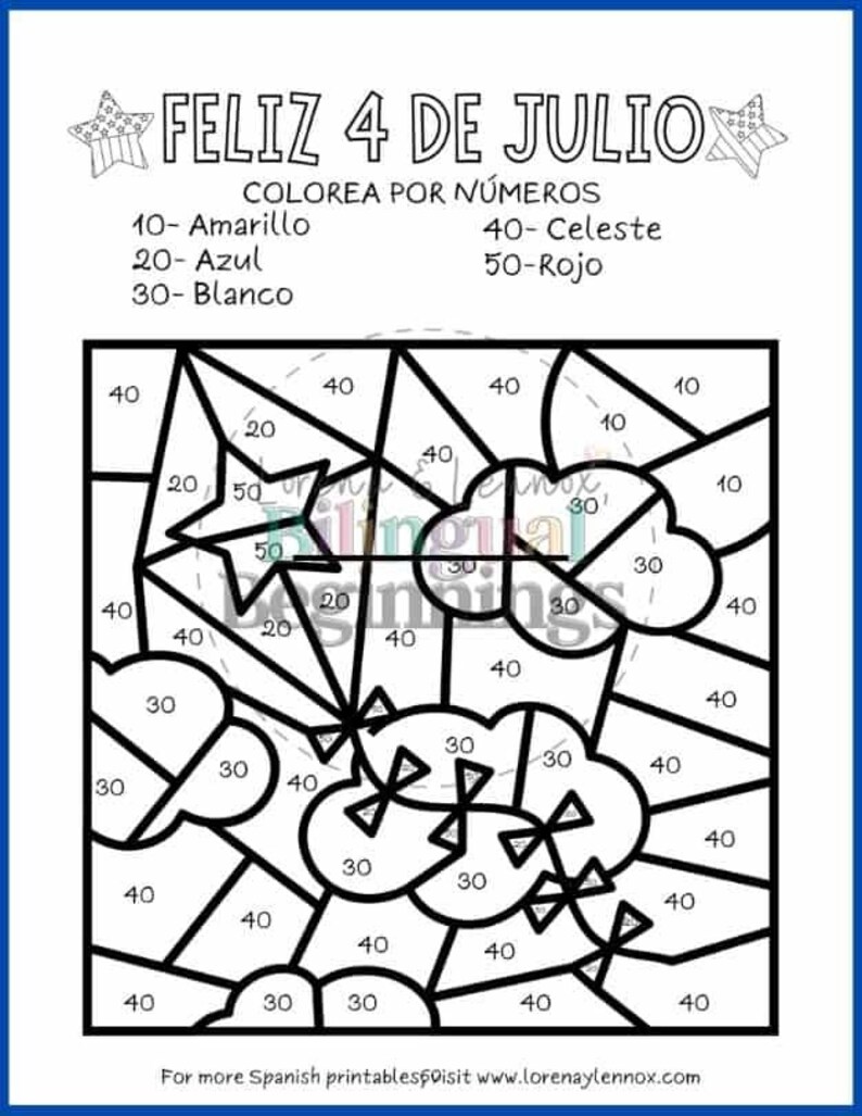 4th of July Color by Number Pages in Spanish - Etsy