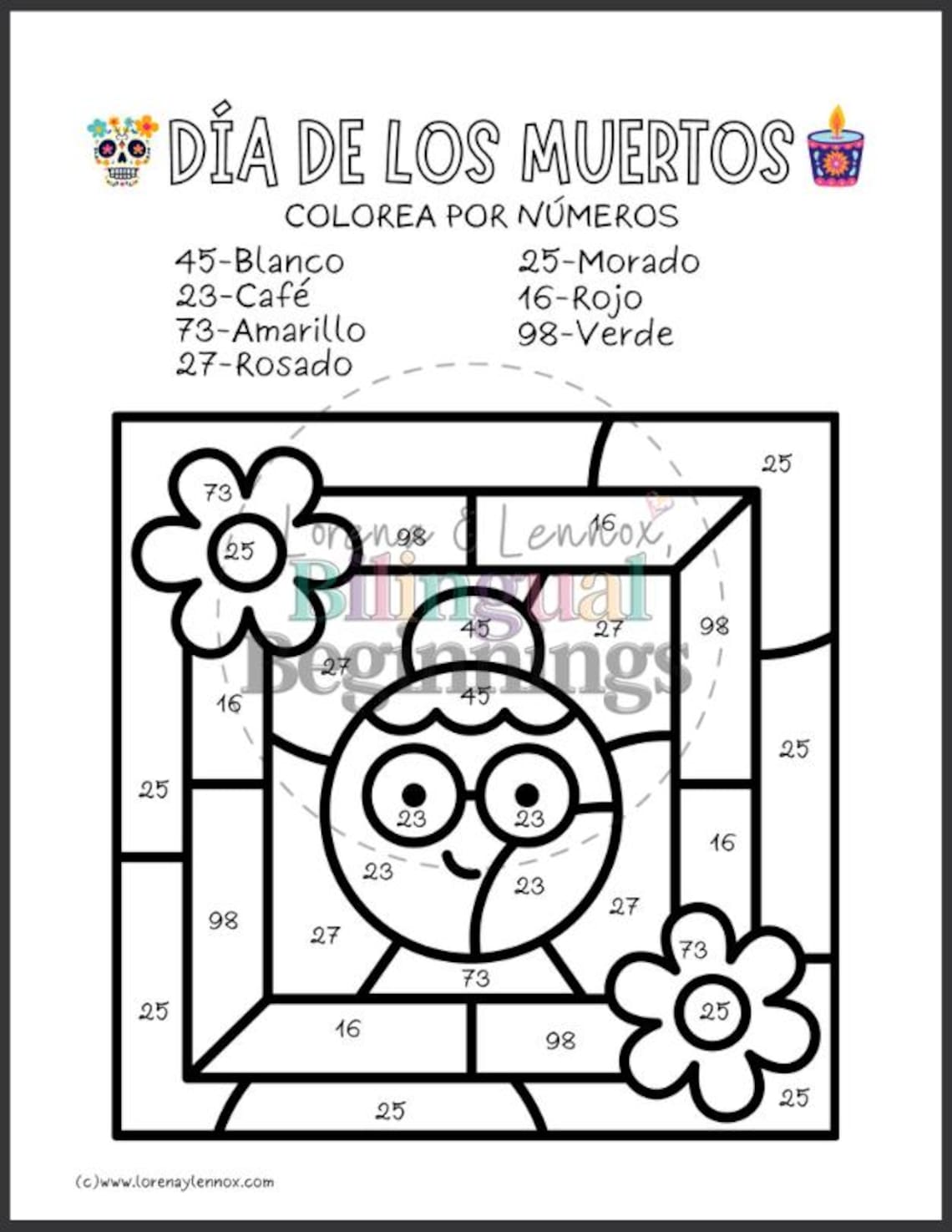 8 Day of the Dead Color by Number Printables in Spanish - Etsy