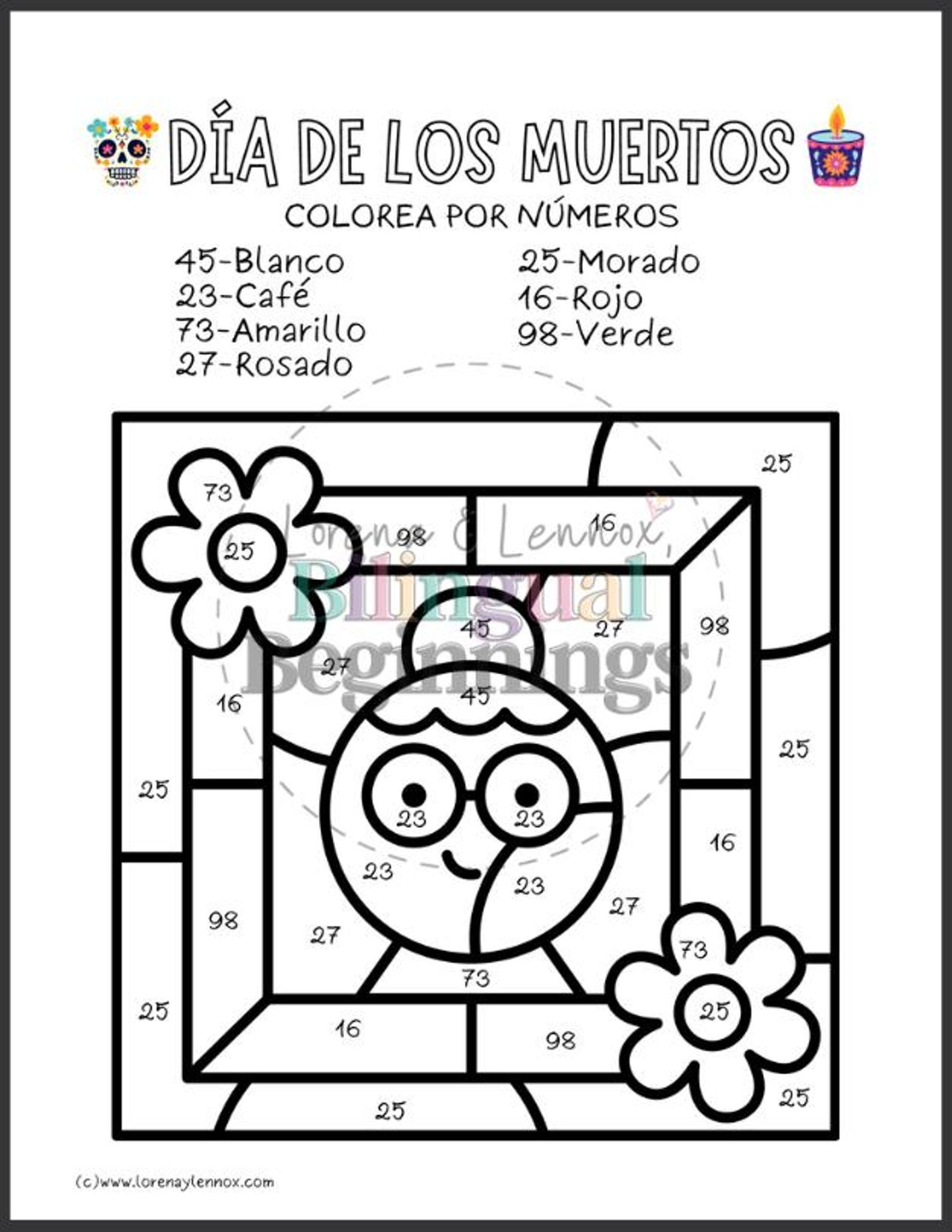 8 Day of the Dead Color by Number Printables in Spanish - Etsy