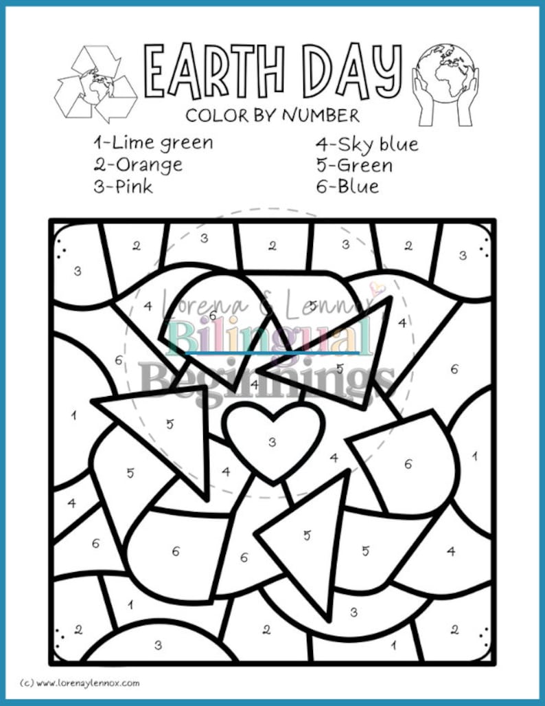 Earth Day Color by Number Printables - English Edition - Etsy