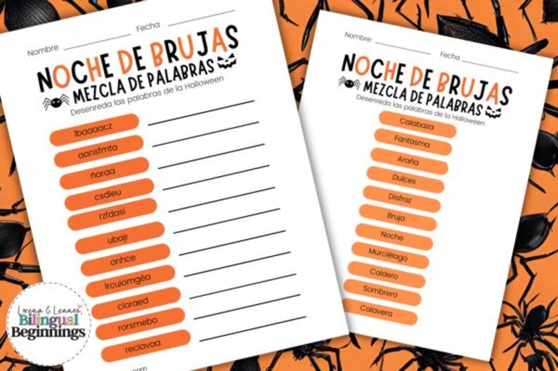 Halloween Word Scramble Printable in Spanish - Etsy