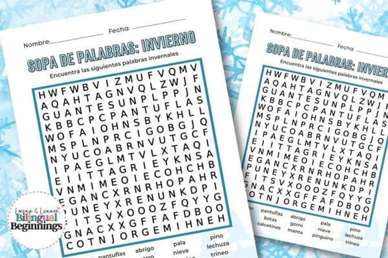 Winter Word Search Printable in Spanish - Etsy