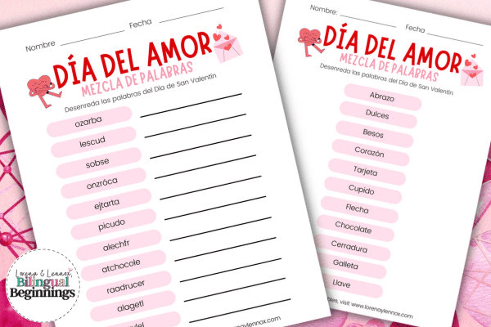 Valentine's Day Word Scramble in Spanish - Etsy