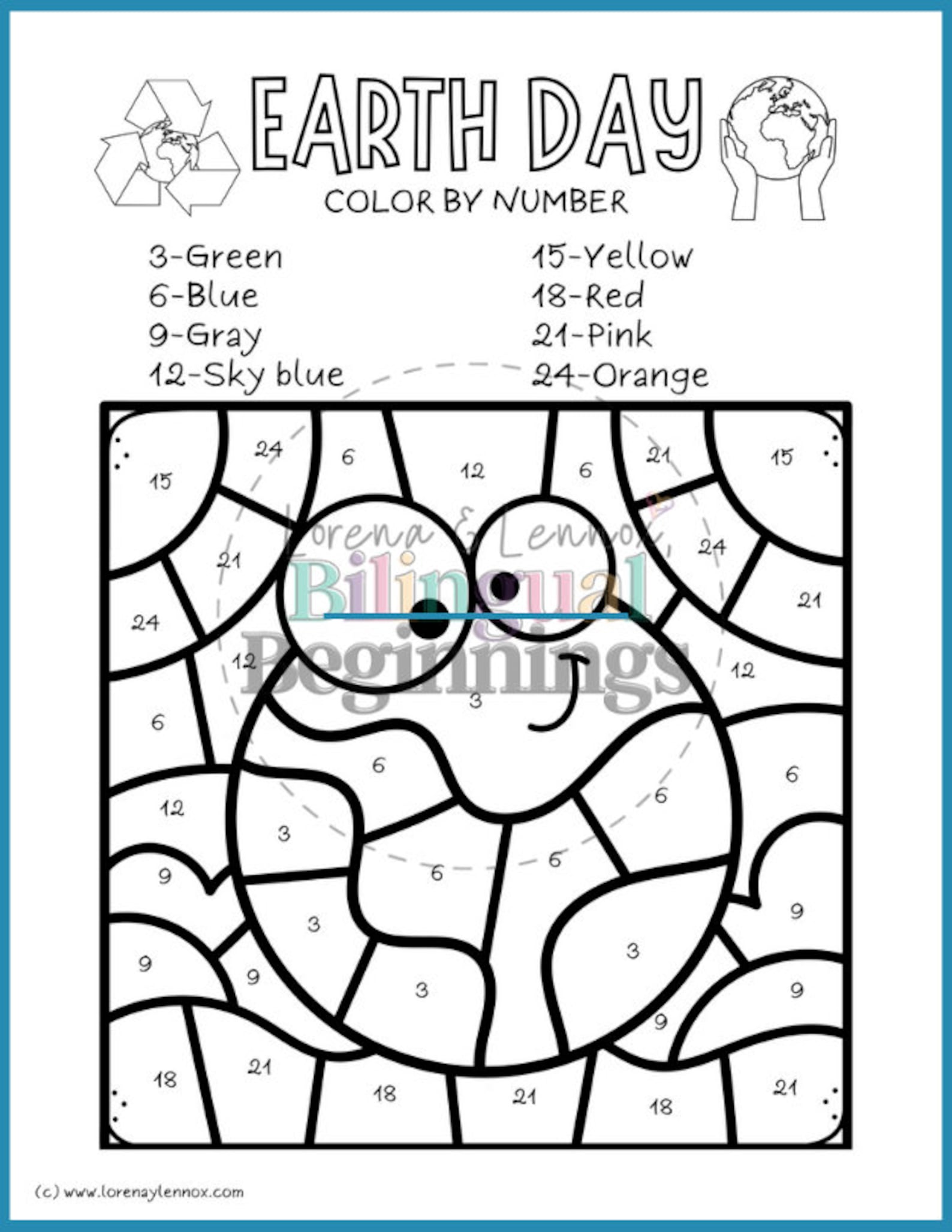 Earth Day Color by Number Printables - English Edition - Etsy