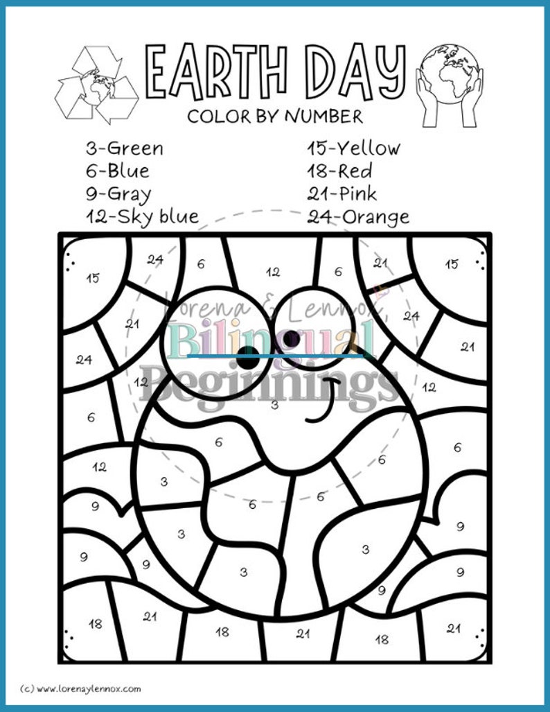 Earth Day Color by Number Printables - English Edition - Etsy