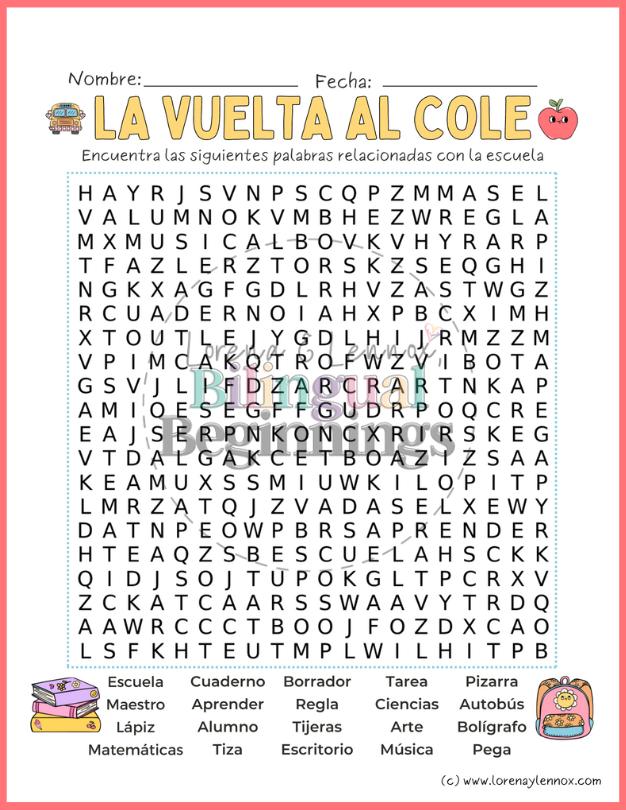 Back-to-school Word Search Printable in Spanish - Etsy