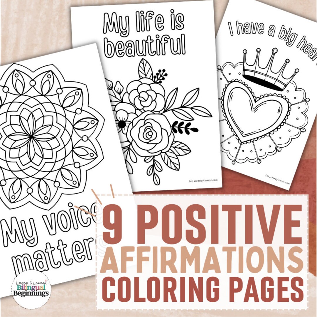 Empowerment Coloring Pages - Set of 9 Positive Affirmations for Mindful ...