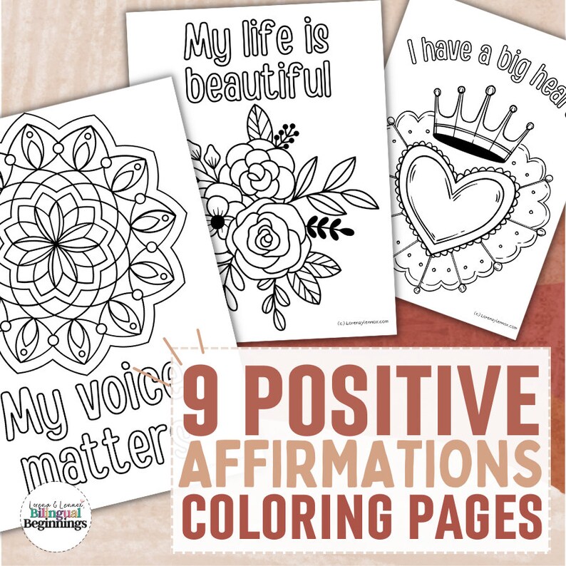 Empowerment Coloring Pages - Set of 9 Positive Affirmations for Mindful ...