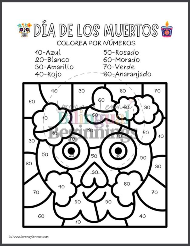 8 Day of the Dead Color by Number Printables in Spanish - Etsy