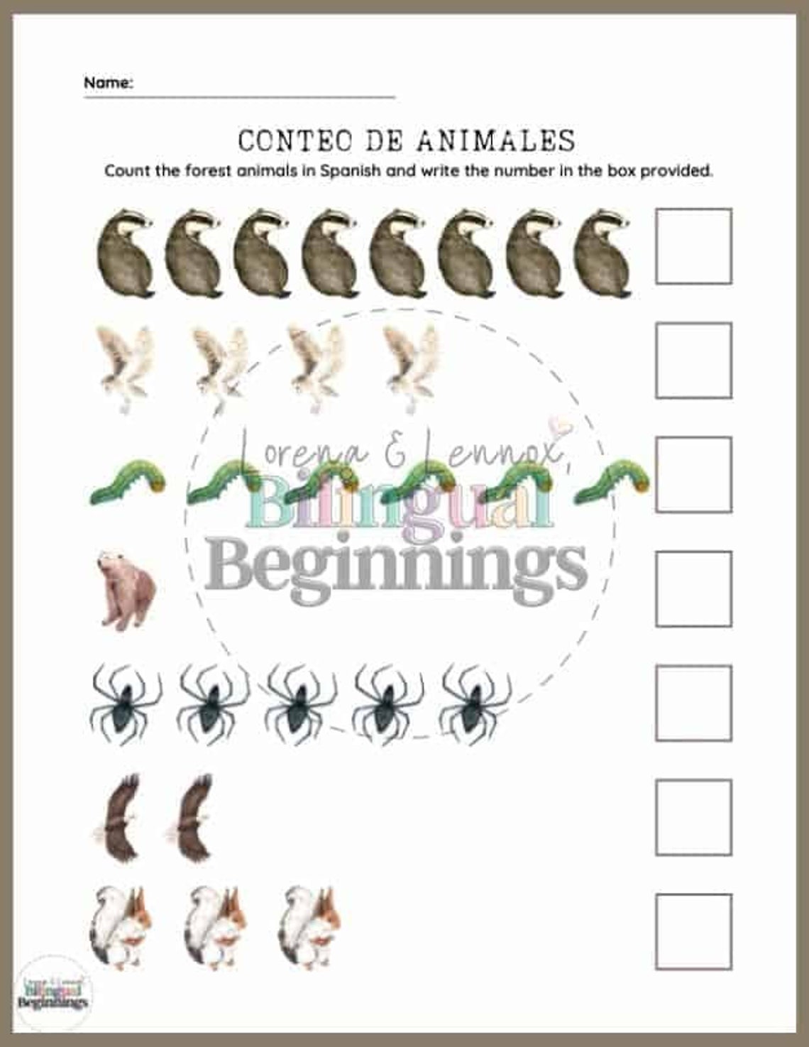 Forest Animals Printable Worksheets and Flash Cards in Spanish - Etsy