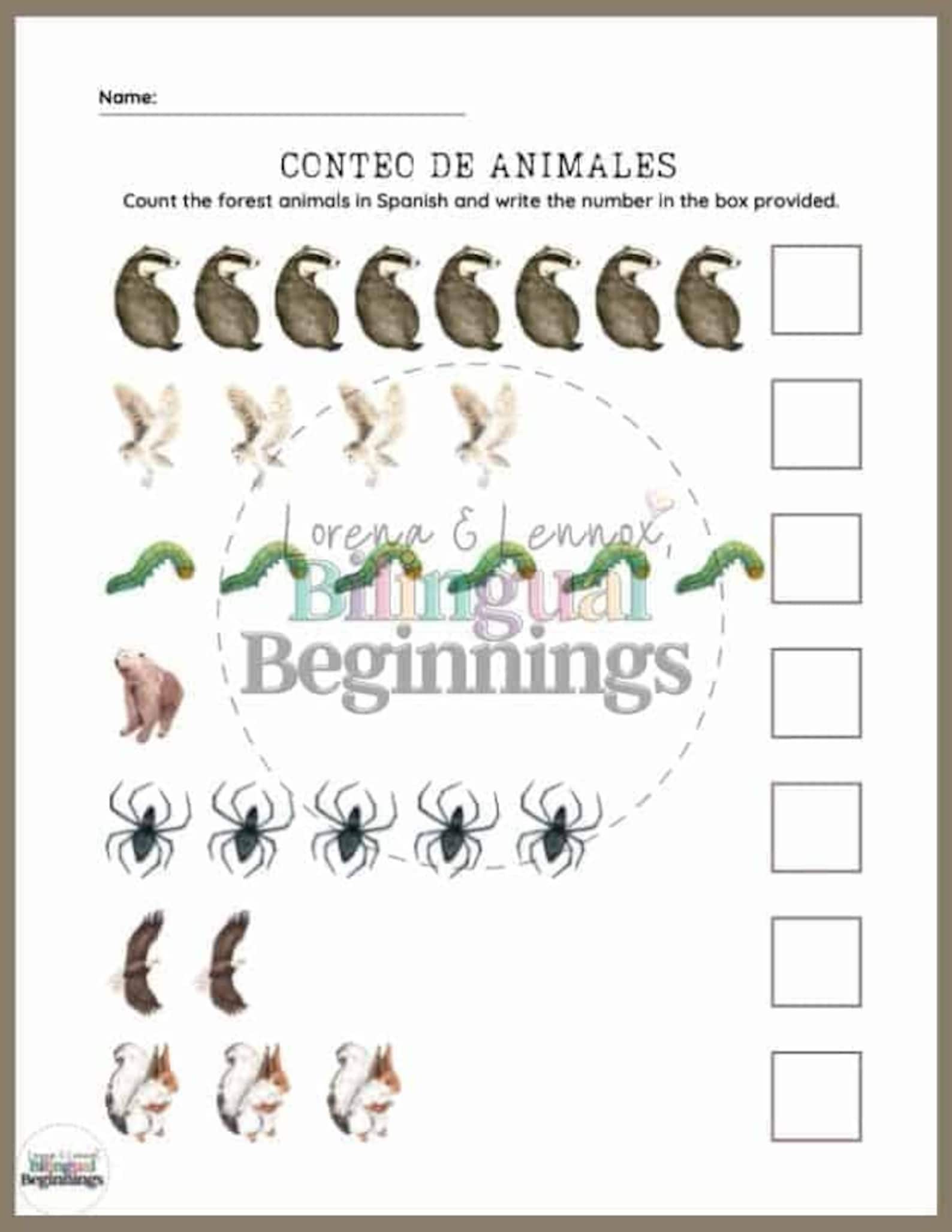 Forest Animals Printable Worksheets and Flash Cards in Spanish - Etsy