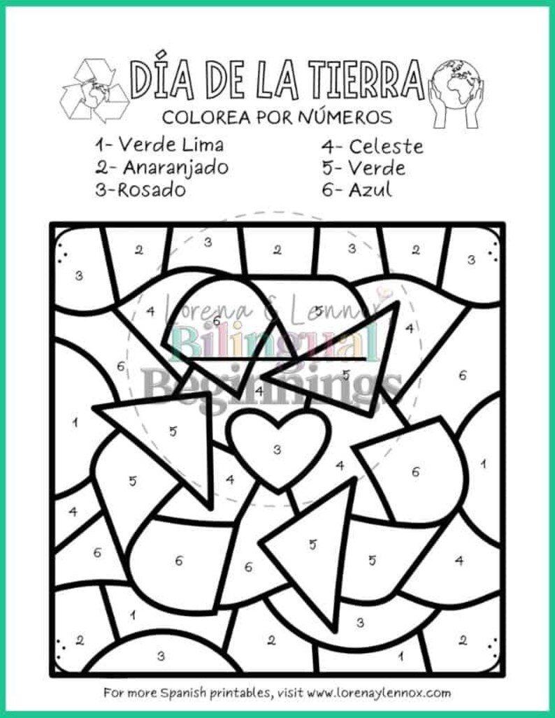 Earth Day Color by Number Printables in Spanish - Etsy