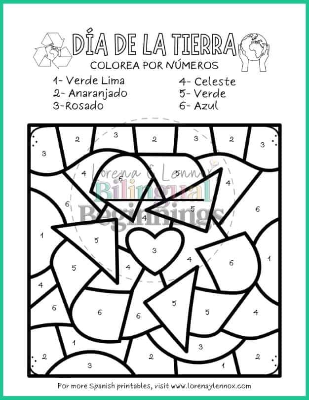 Earth Day Color by Number Printables in Spanish - Etsy