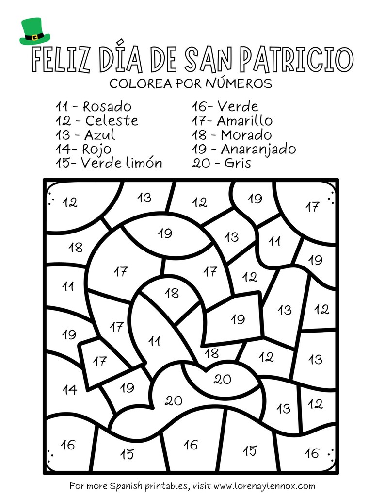 St. Patrick’s Day Color by Number in Spanish - Etsy