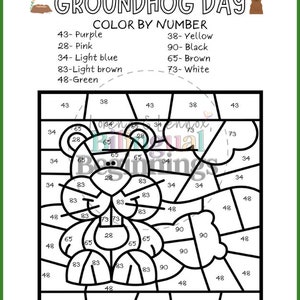 Groundhog Day Color by Number Printables (english) - Etsy