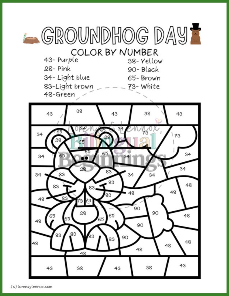 Groundhog Day Color by Number Printables (english) - Etsy
