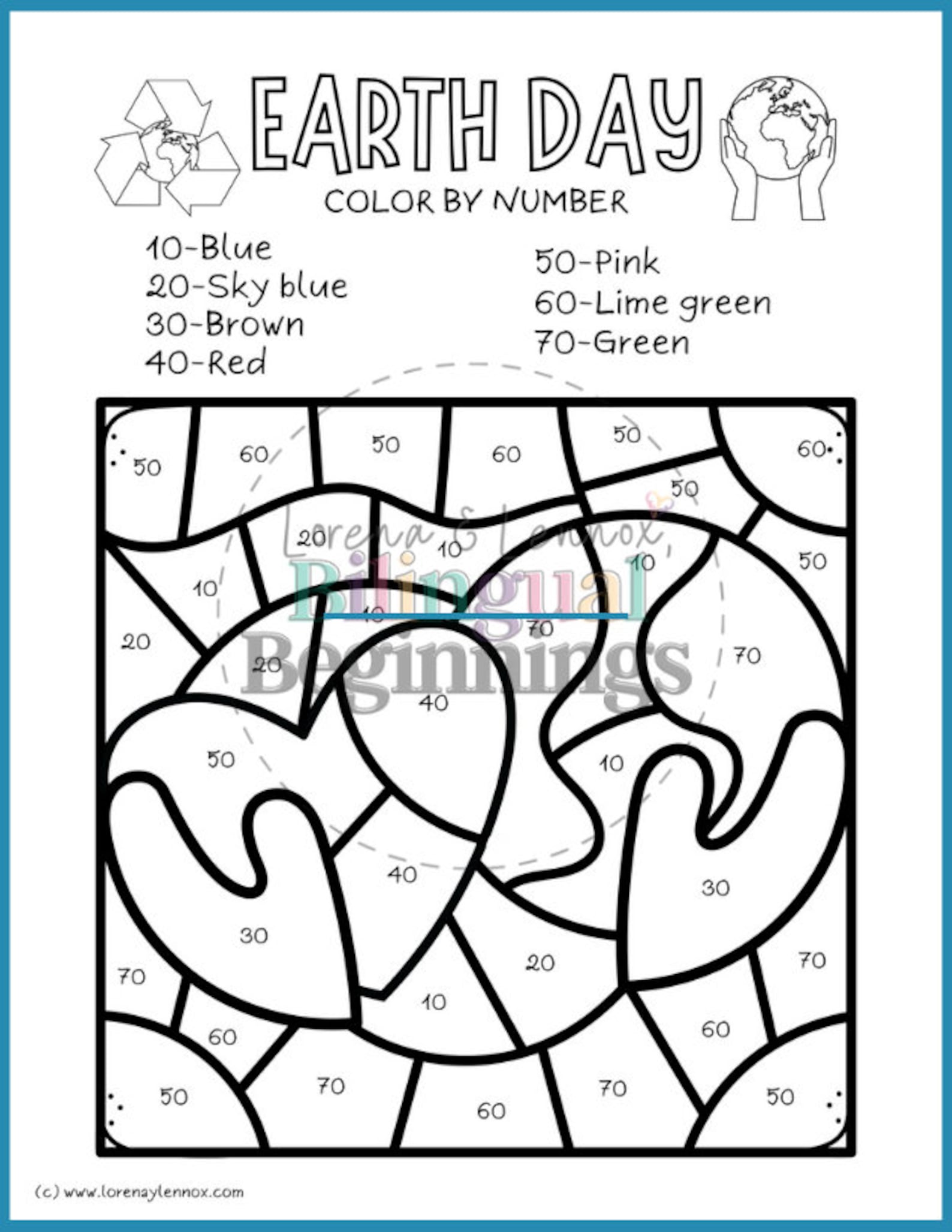 Earth Day Color by Number Printables - English Edition - Etsy