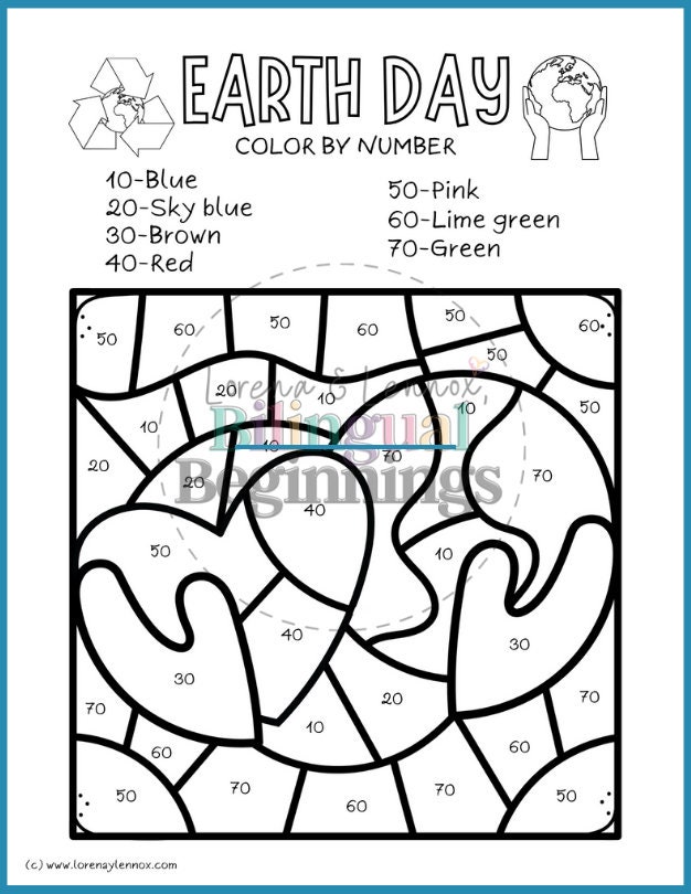 Earth Day Color by Number Printables - English Edition - Etsy