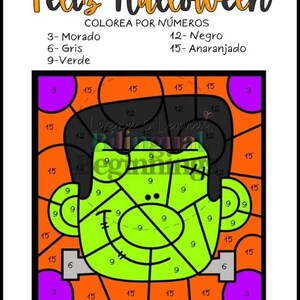 Halloween Color by Number Pages in Spanish for Kids - Etsy