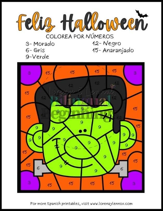 Halloween Color by Number Pages in Spanish for Kids - Etsy