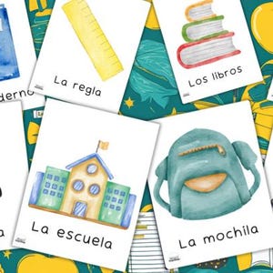Back to School Flashcards in Spanish - 23 Watercolor Cards - Etsy