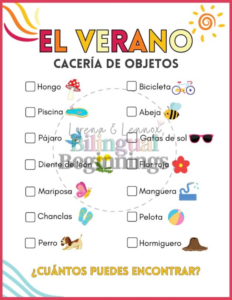 Summer Scavenger Hunt Printable in Spanish and English - Etsy