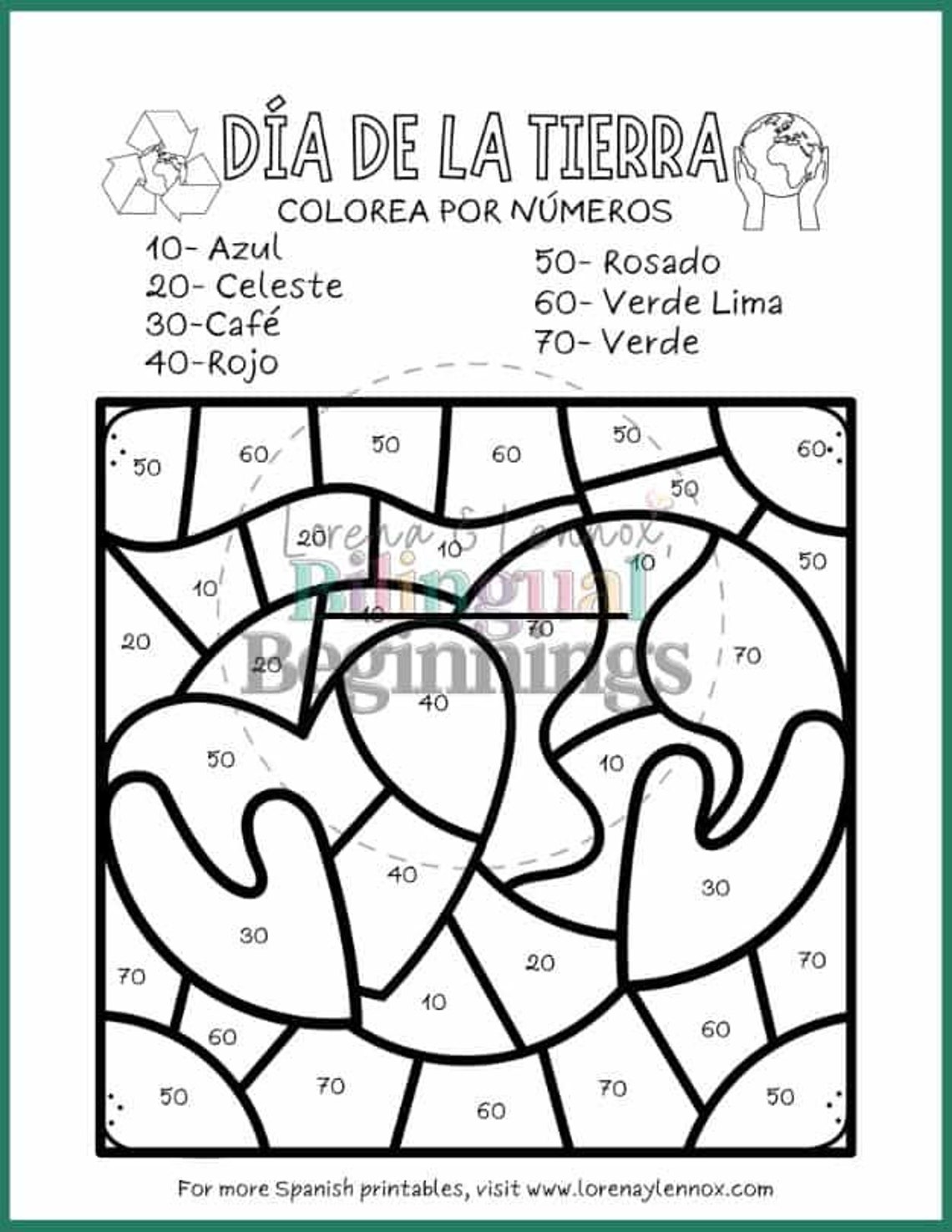 Earth Day Color by Number Printables in Spanish - Etsy