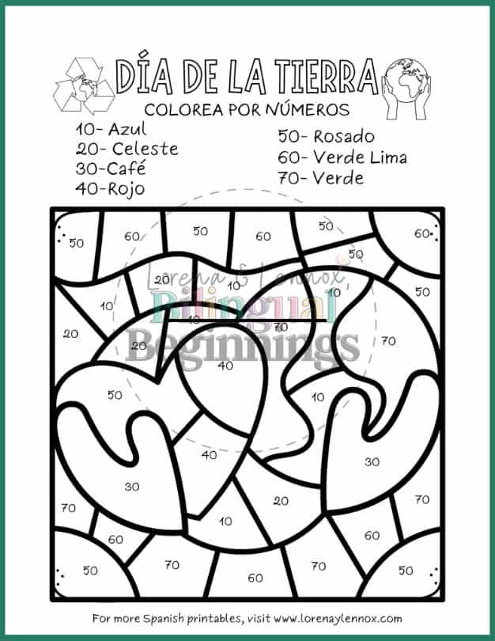 Earth Day Color by Number Printables in Spanish - Etsy