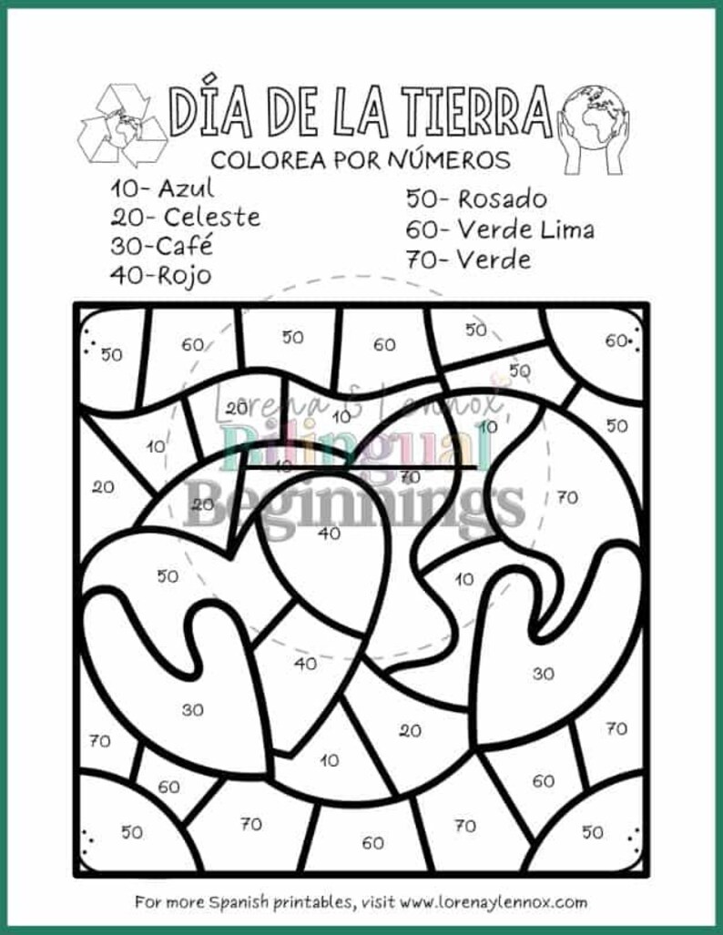 Earth Day Color by Number Printables in Spanish - Etsy