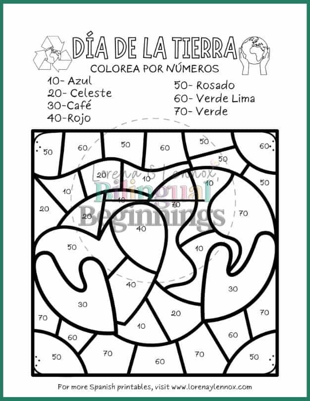 Earth Day Color by Number Printables in Spanish - Etsy