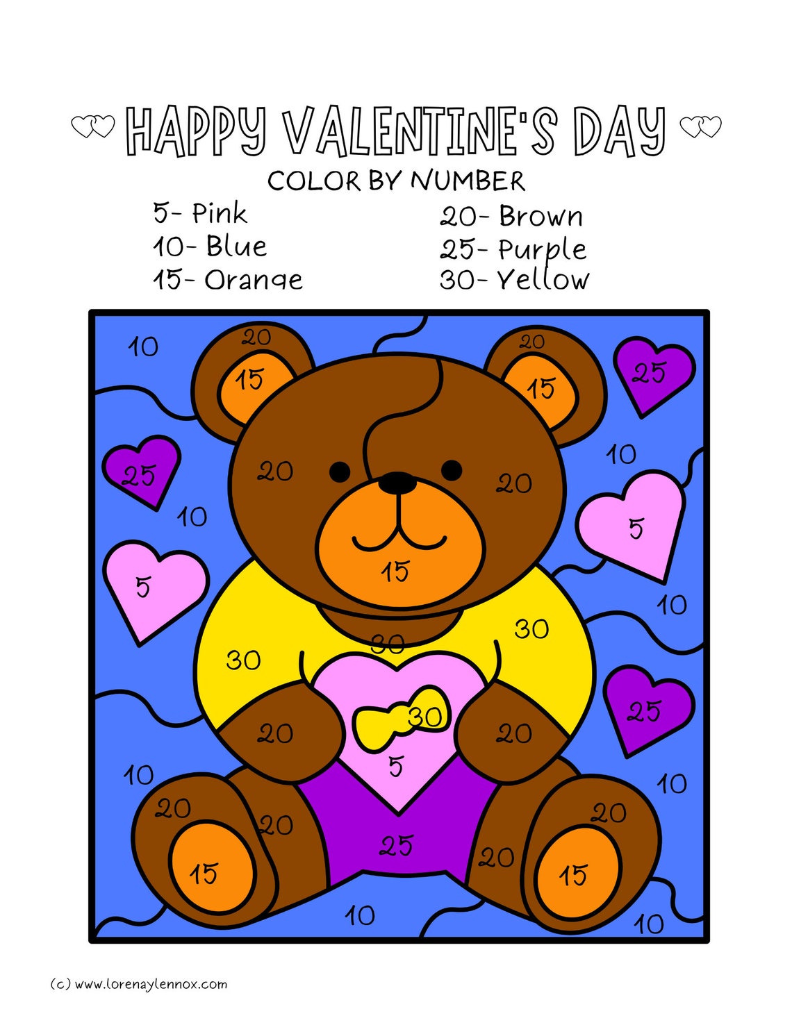 Valentine's Day Color by Number Printables (ENGLISH) - Etsy