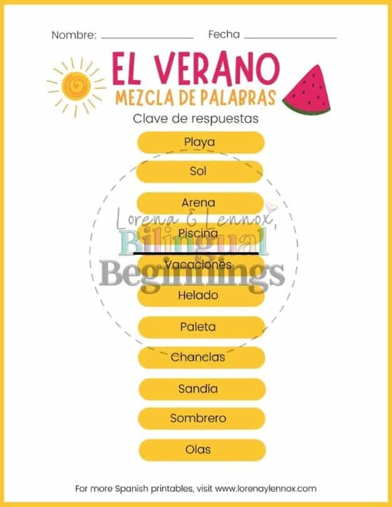 Summer Word Scramble Printable Worksheet in Spanish - Etsy