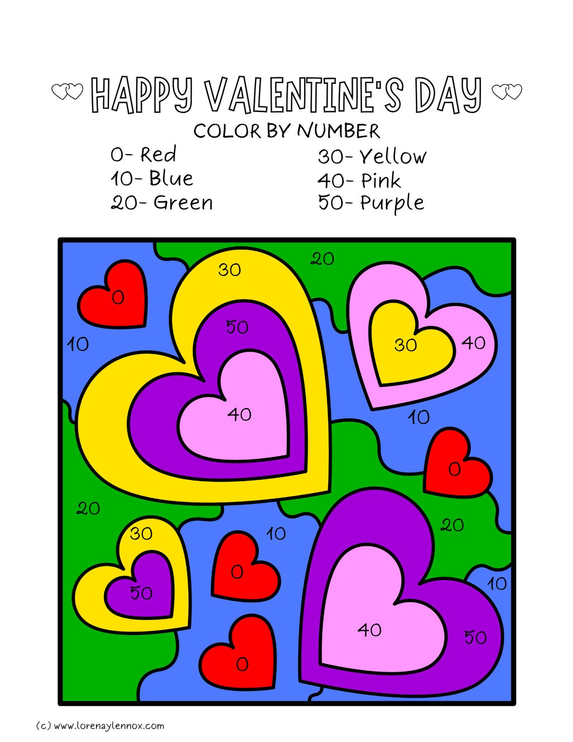 Valentine's Day Color by Number Printables (ENGLISH) - Etsy
