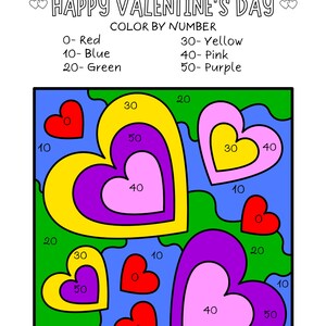 Valentine's Day Color by Number Printables (ENGLISH) - Etsy