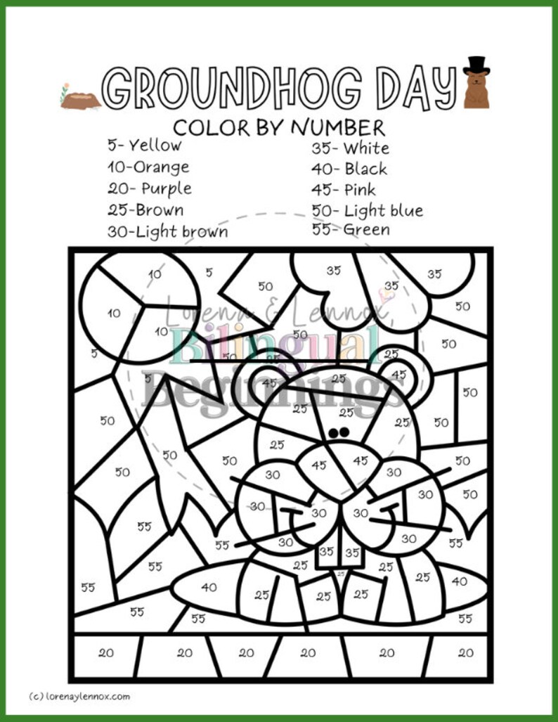 Groundhog Day Color by Number Printables english - Etsy