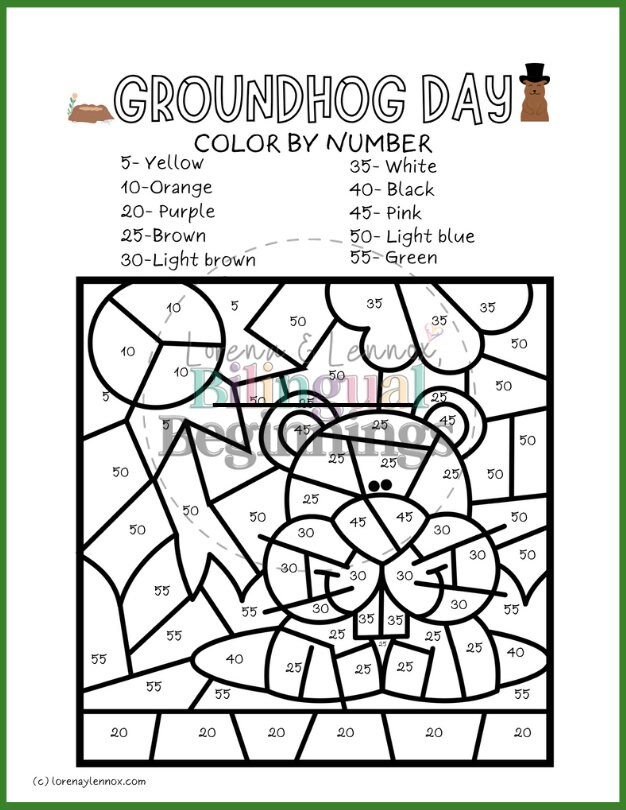 Groundhog Day Color by Number Printables english - Etsy