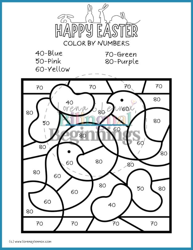 Easter Color by Number Printables (ENGLISH) - Etsy