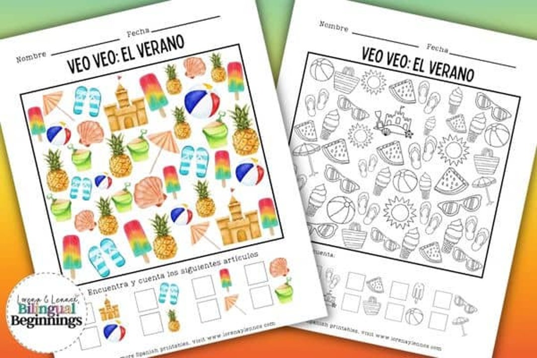 Summer I Spy Worksheets in Spanish - Etsy
