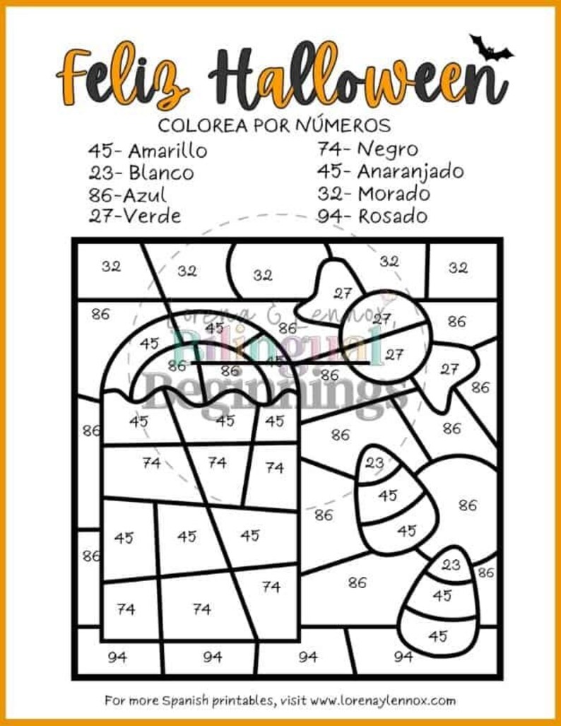 Halloween Color by Number Pages in Spanish for Kids - Etsy