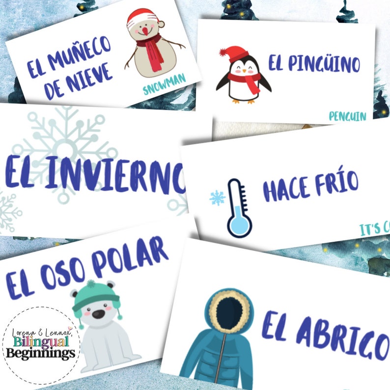 Winter Flashcards in Spanish - Etsy